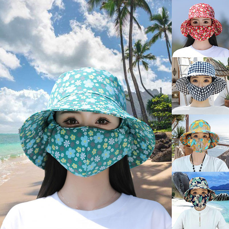 Sunshade Hat Women's Summer Sunscreen Big Eaves Shawl Hat Mask Face ...