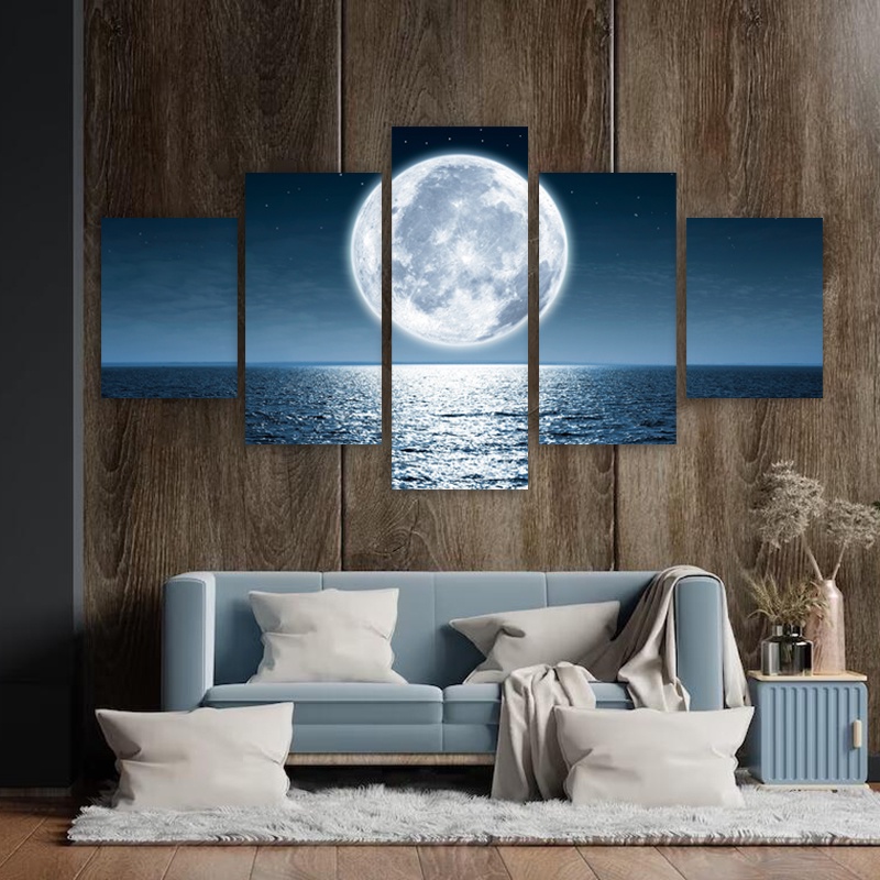 5 Panels Moon Sea Posters Canvas Painting Landscape Pictures Night ...