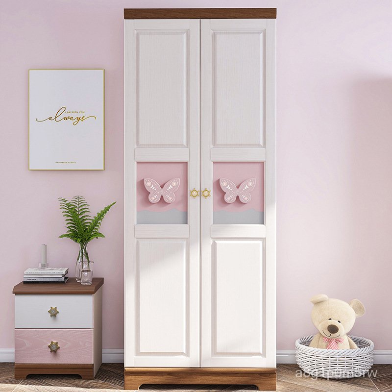 Children's Wardrobe Solid Wood Wardrobe Home Bedroom Cabinet Girls Pink ...