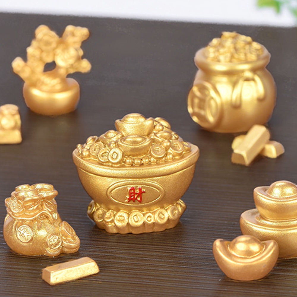 Golden Chinese Yuan Bao Wealth Golden Statue Ingots Decor Ornament ...