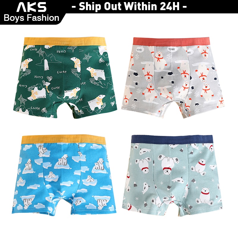 AKS Fashion 4 Pcs Kids Underwear Boys 3-12 Yrs Old Cotton Comfort Bear ...