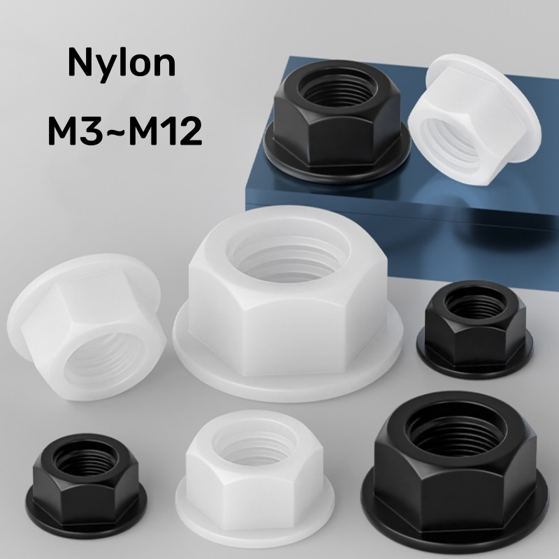 5~20pcs M3 M4 M5 M6 M8 M10 M12 Black White PA66 Nylon Plastic Hexagon Hex Flange Nut DIN6923 for ...