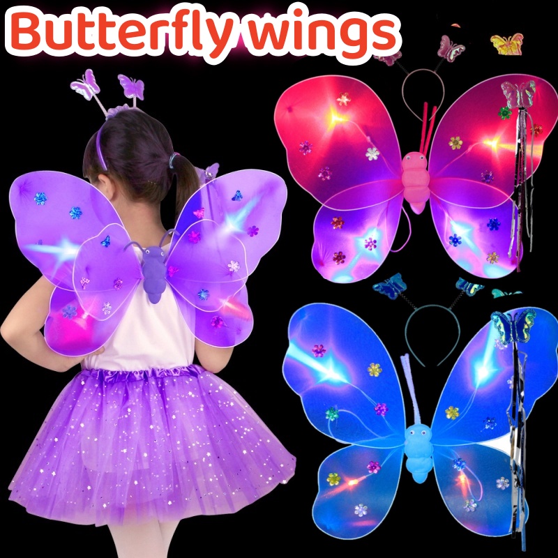 Glowing Butterfly Wings Set Kids Birthday Set Glowing Wings Halloween ...