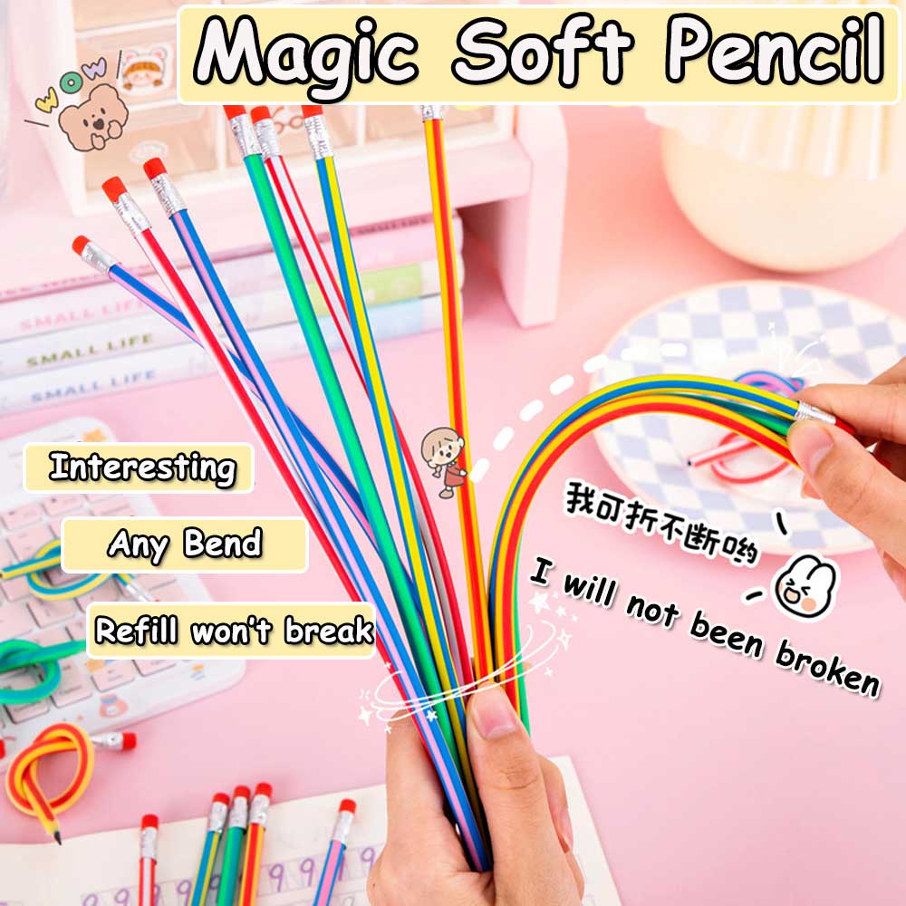 1PC Magic Bendy Flexible Soft Pencil with Eraser Writing Colorful ...