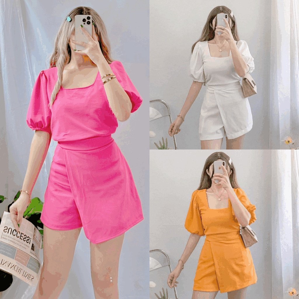 PP VEIN Terno Puff Sleeve Top Terno Skort Set | Shopee Philippines