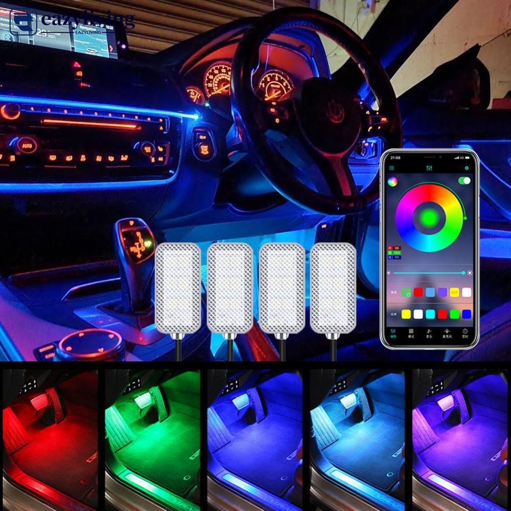 EAZYLIVING 4Pcs/Set 12V 5V USB LED Car Interior Atmosphere Backlight Ambient Mood Foot Light ...