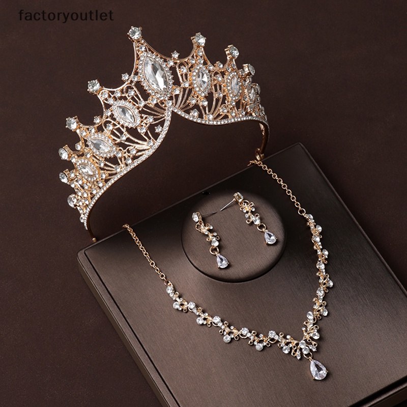 FCPH Baroque Gold Crystal Crown Necklace Princess Tiara Queen Birthday ...