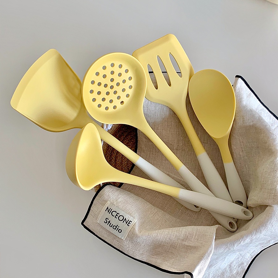 HERA Yellow Silicone Utensils Set Turner Spatula Ladle Colander Rice ...