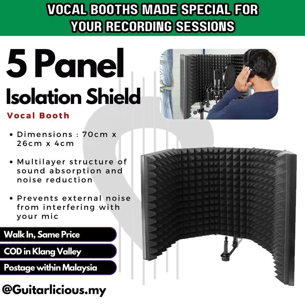 5 Panel Microphone Isolation Shield . Vocal Booth Acoustic Foam (5P ...