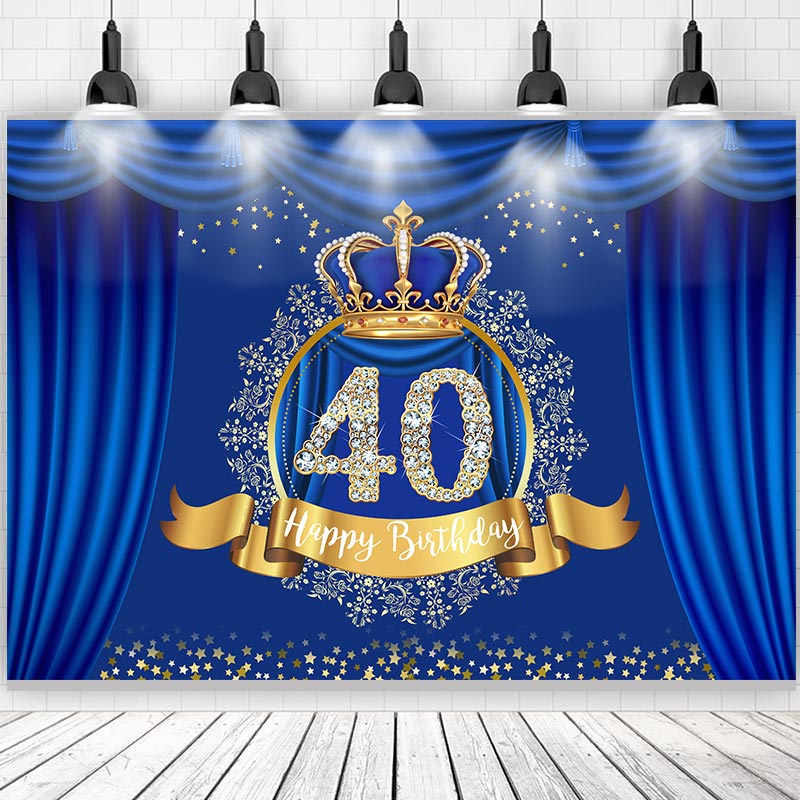 Happy 40th Birthday Backdrop For Photography Adult Dad Mom Blue Curtain ...