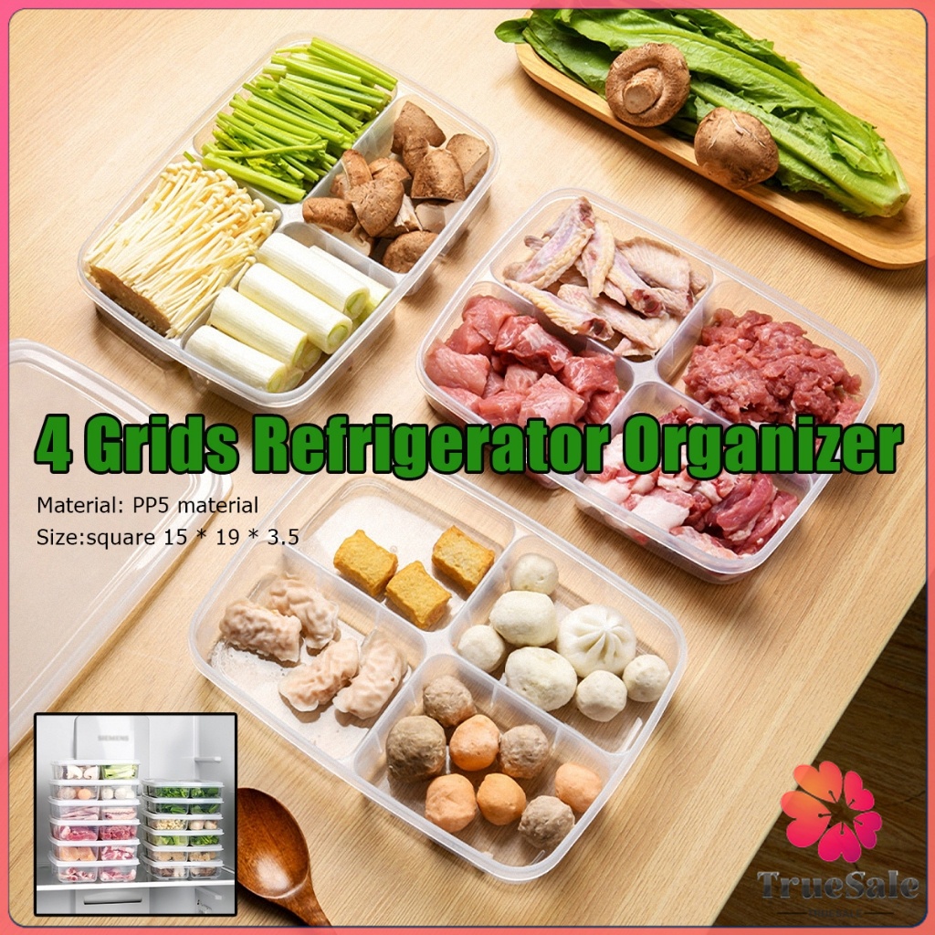 TRUESALE 4 Grids Refrigerator Organizer for Food Storage Meat,Seasoning ...