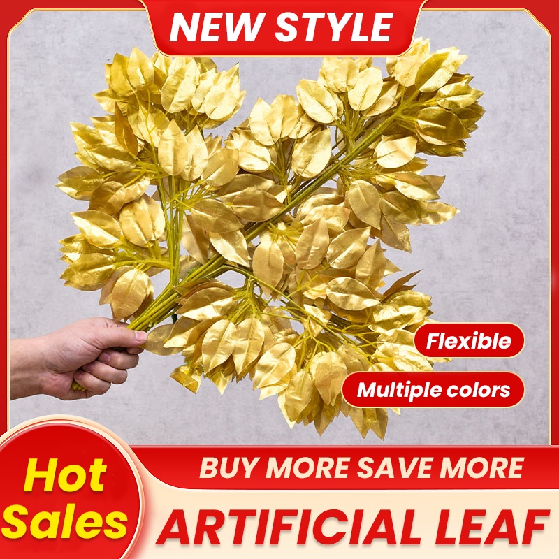 12PCS Gold/White/Red Artificial Maple/Mango Leaves Beautify Indoor Fake ...