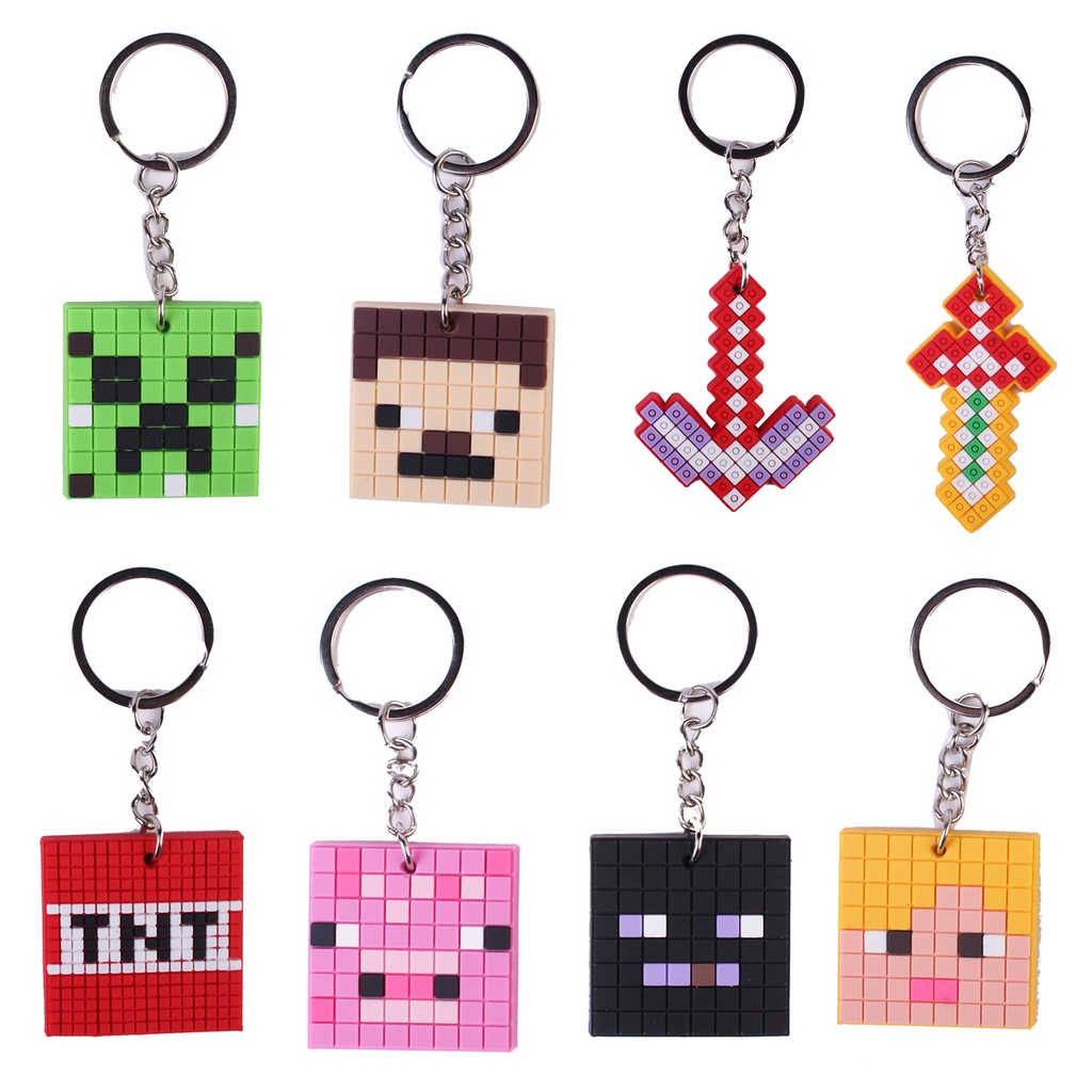 8pcs/ Lot Minecraft Play Time Keychain Soft PVC Keyring Kids Party Gift ...