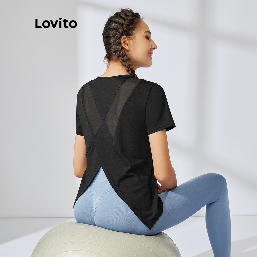 Lovito Yoga Breathable Sweat-wicking Slimming Mesh Stitching Women ...