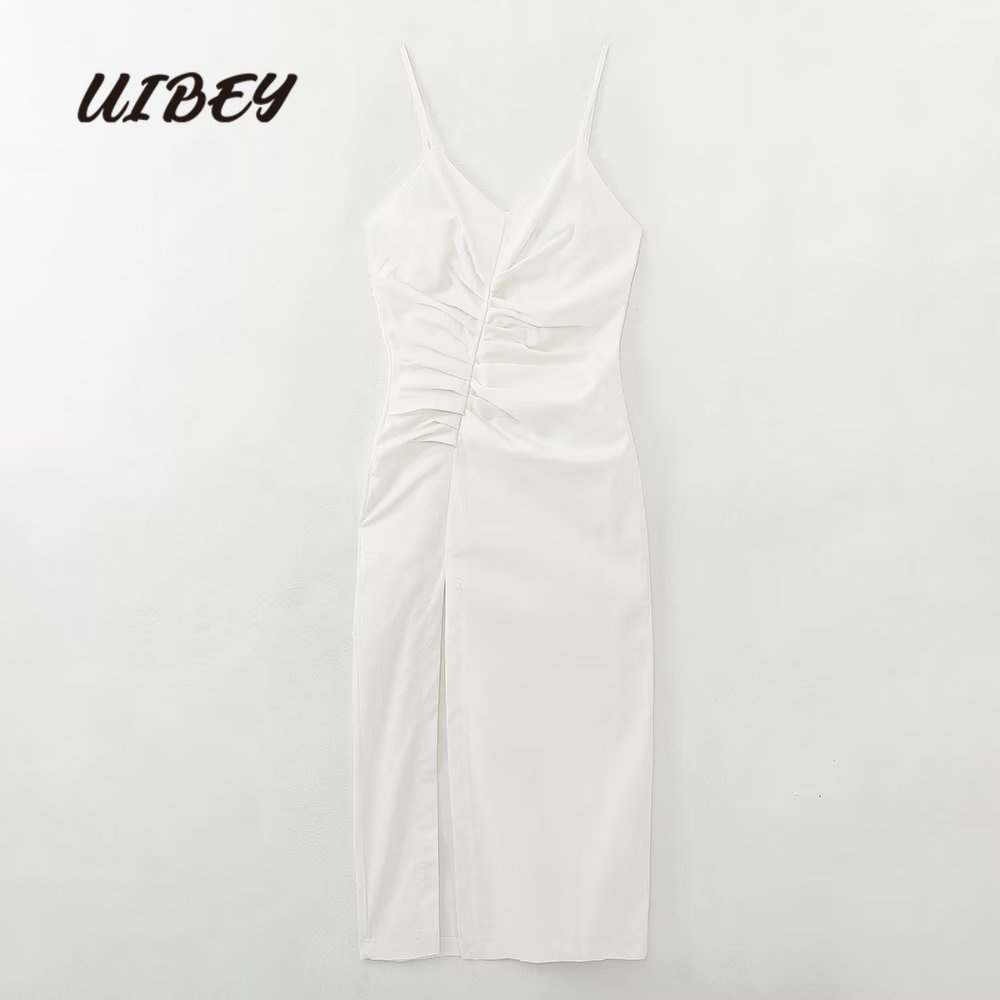 Uibey Fashion V-neck Fold Side Fork Dress 3525 | Shopee Philippines