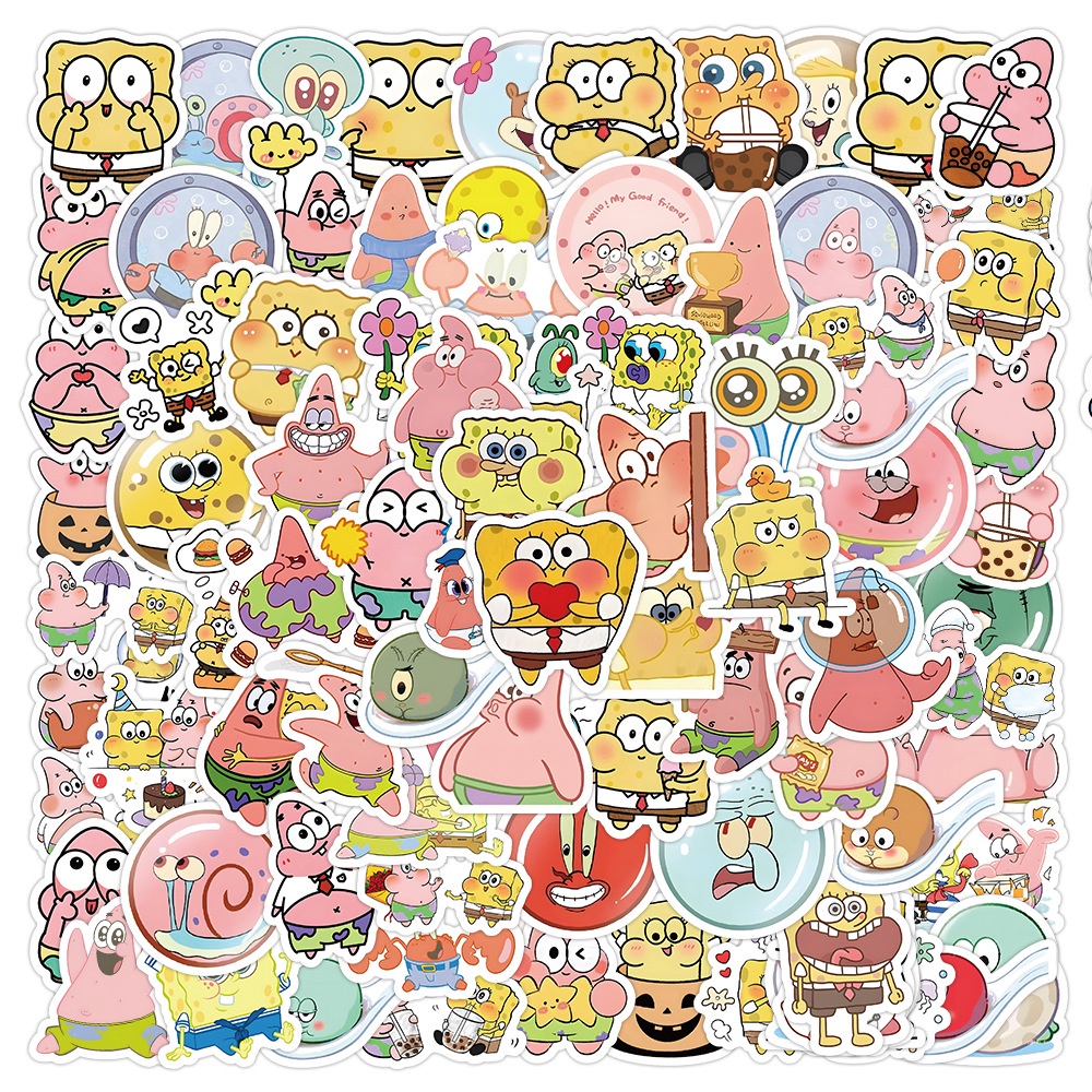 100 Sheets Cute SpongeBob SquarePants Stickers Decorative Phone Case ...