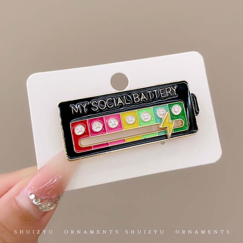 Rainbow Slidable Personalized Social Battery Enamel Brooch My Social Battery Mood Conversion