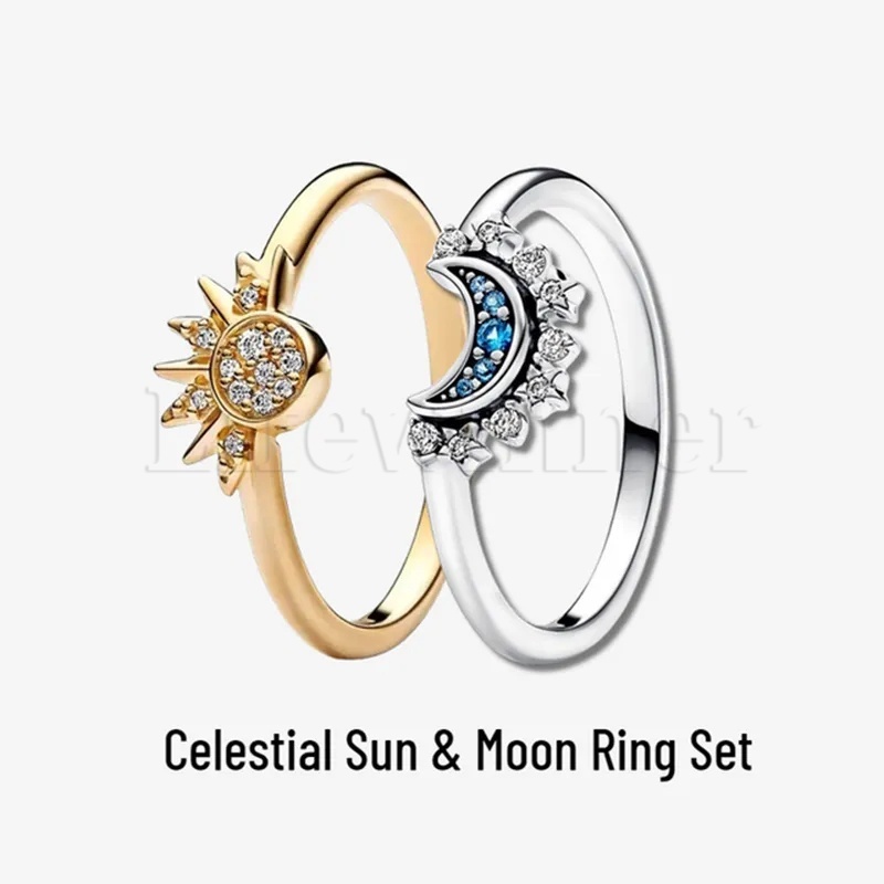 Fashion Plated Sparkling Celestial Sun Moon Star Ring For Women Elegant Personality Creative ...