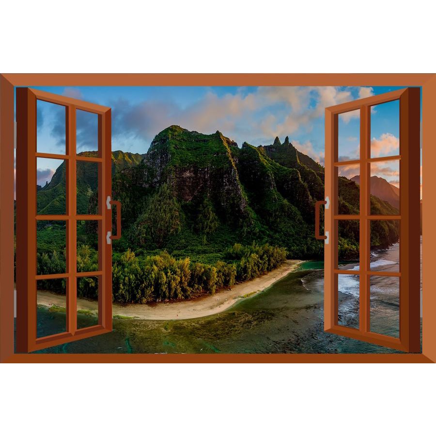 Seaside scenery Sea 3D Window View Sticker Wall Art Vinyl Decal Summer ...