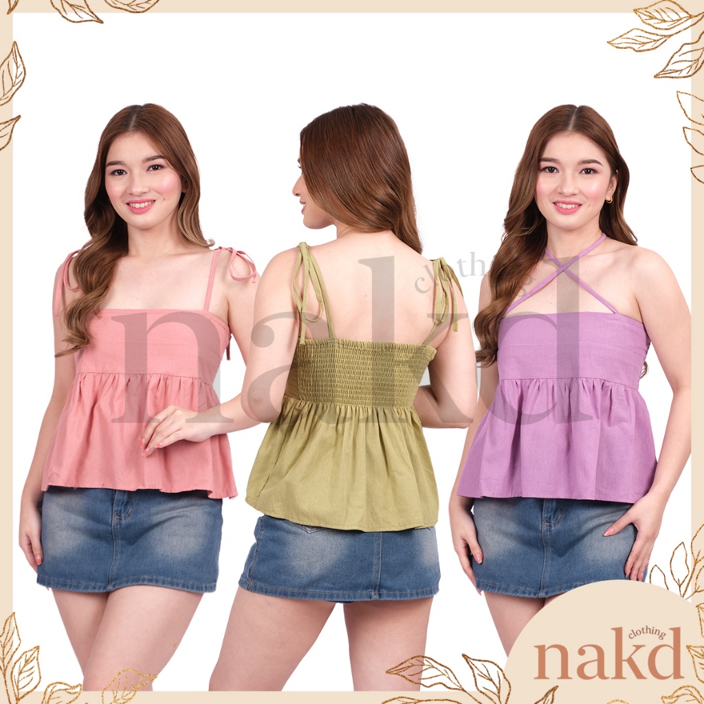 NAKD FASHION AIRLIE COMFY COTTON LINEN SELF TIE SMOCKING BACK CASUAL BASIC CLASSY DAILY TOP 1769 ...