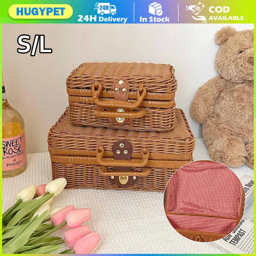 Vintage Rattan Woven Storage Case Makeup Holder Multifunctional ...