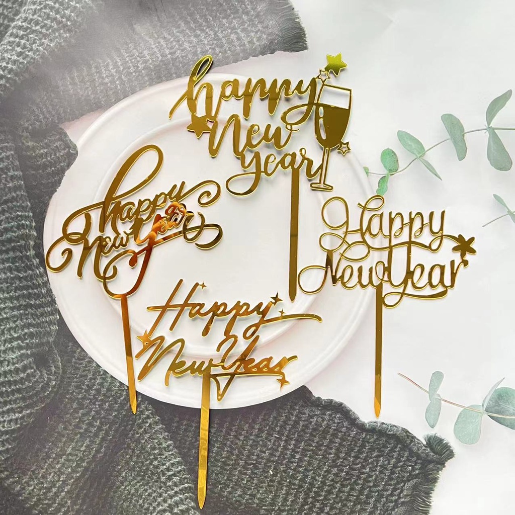 10pcs/pack Acrylic Happy New Year Cake Topper Dessert Decoration 2024 ...