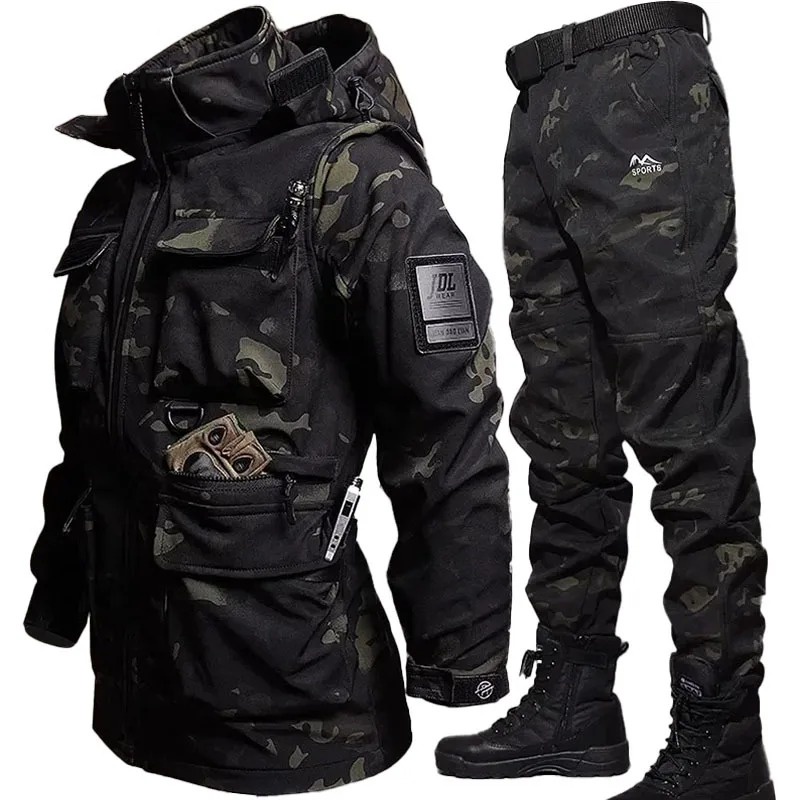 Winter Fleece Warm Sets Men Outdoor Soft Shell Hooded Jacket+Waterproof ...