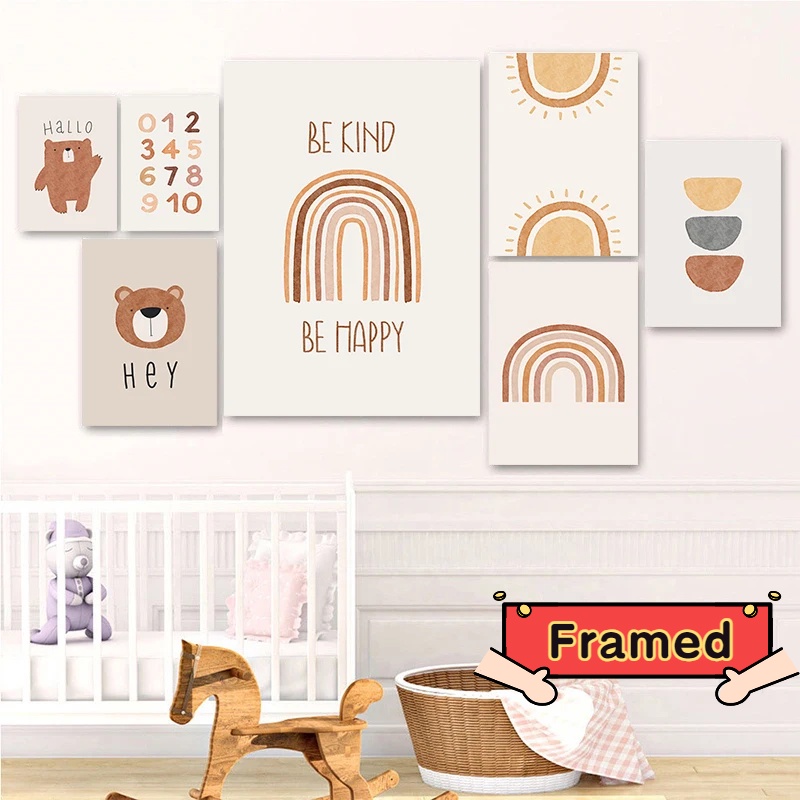 Framed Alphabet Number Nursery Wall Art Canvas Printing with Frame Bear ...