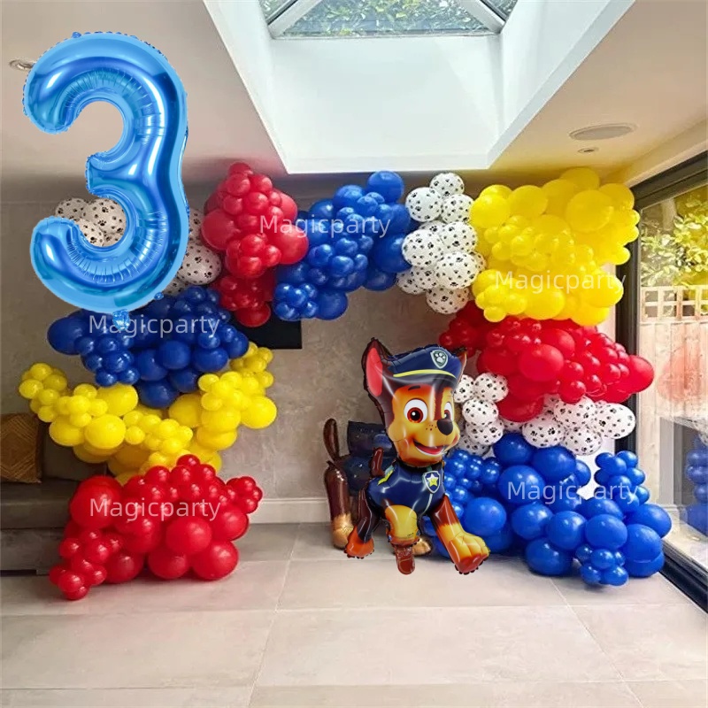 Paw Patrol Balloons Chase Blue Yellow Red Latex Balloon 32inch Number Foil Balloons Birthday ...