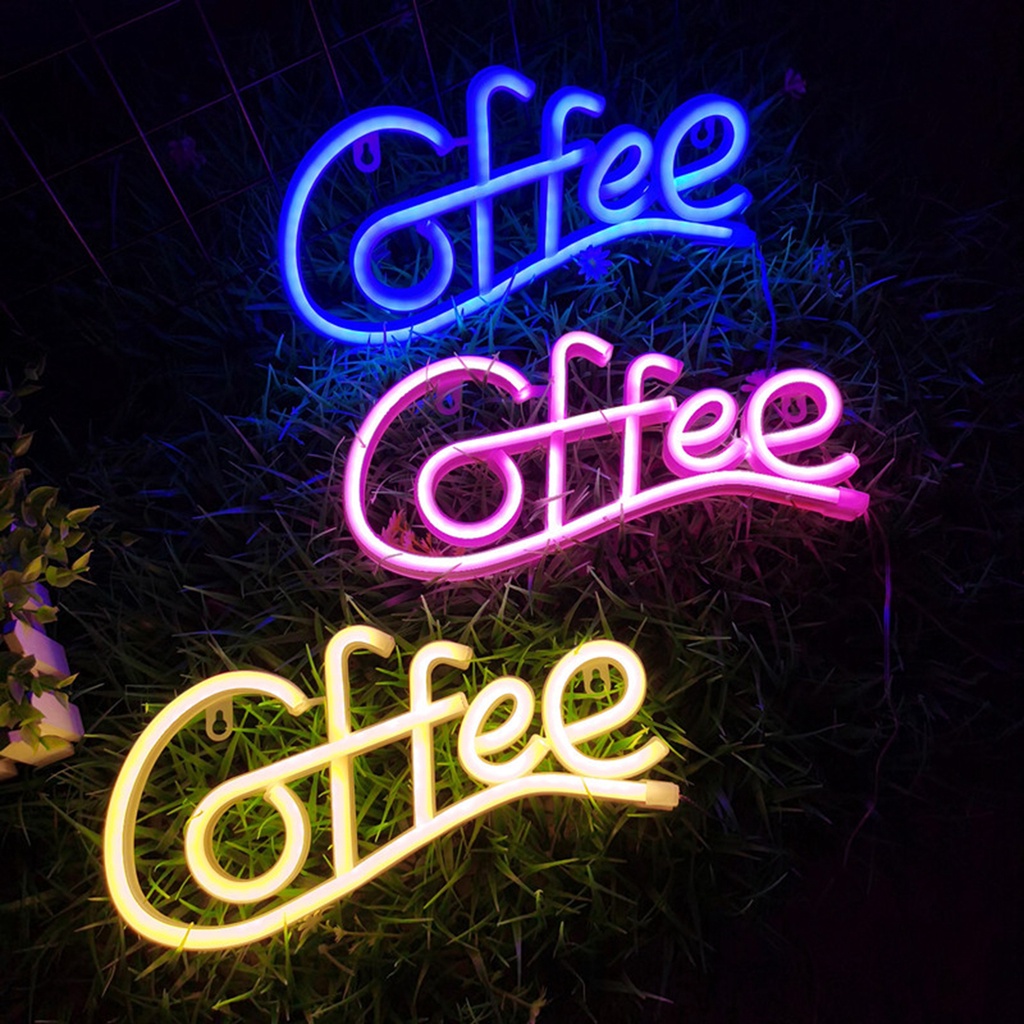 pmHL_ Coffee Letter Neon Sign Lamp Creative Shape -Powered Flicker Free ...