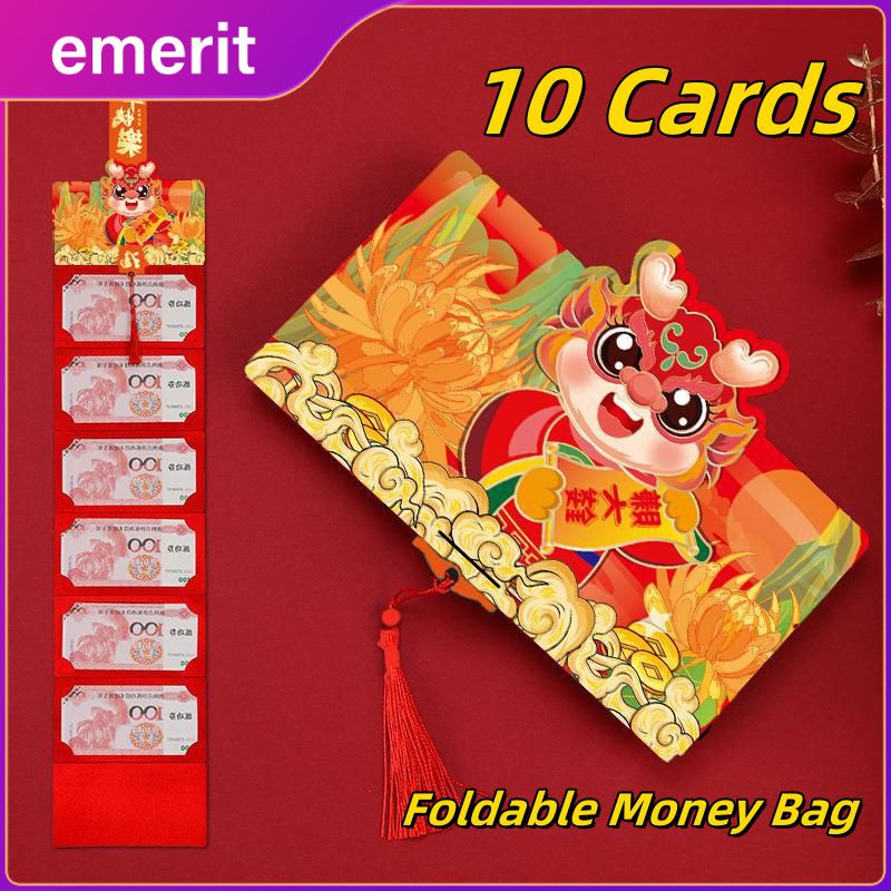 2 6 10 Cards 2024 Chinese New Year Folding Red Envelopes Cartoon Dragon