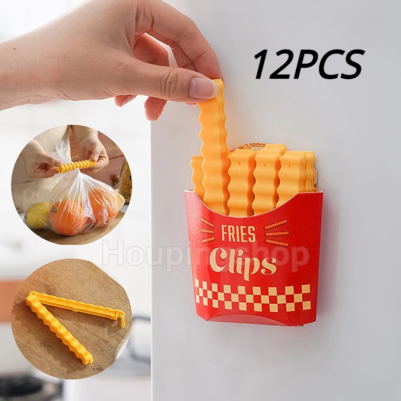 12pcs Magnetic Plastic Bag Sealer French Fries Bag Clips with Holder ...