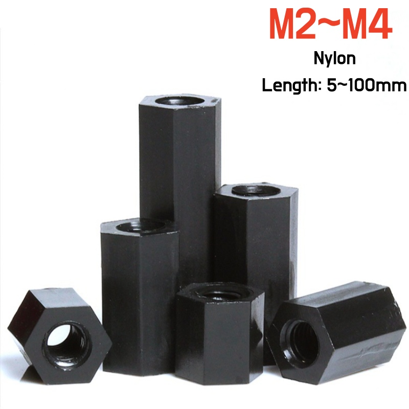 M2 M2.5 M3 M4 Black Nylon Hex Standoff Female Plastic Double Pass ...