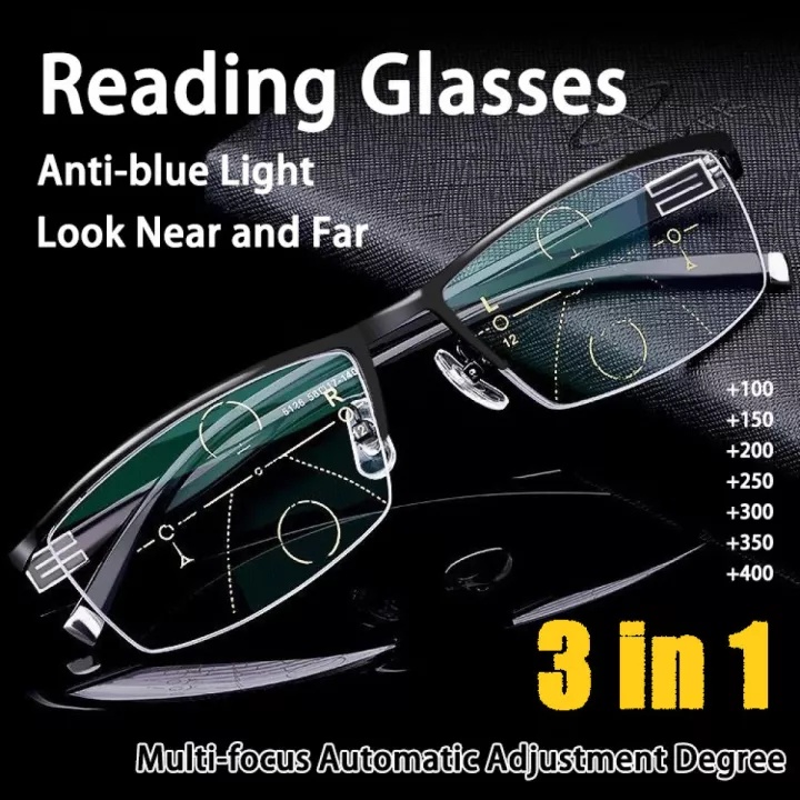 WOWLOOK 3 IN 1 New Bifocal Reading Glasses For Men Lightweight half-rim ...