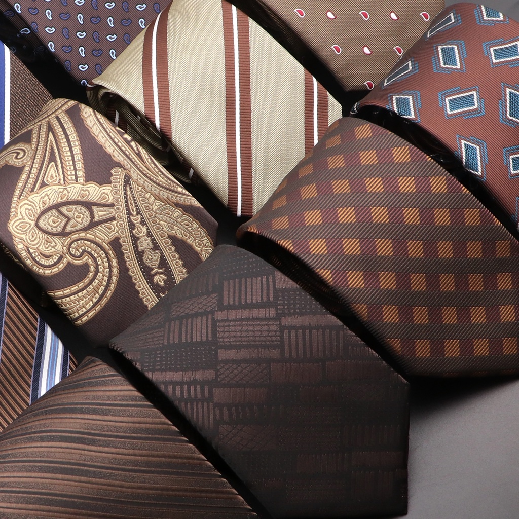 ZONFAZ New Design Wedding Neckties for Men Brown Striped Floral Silk ...