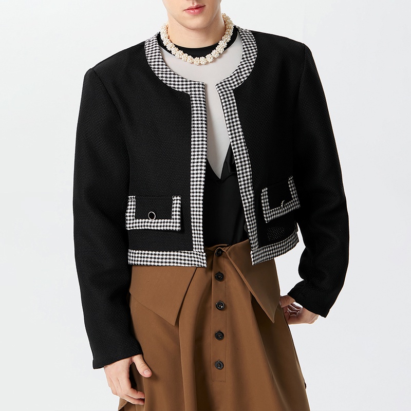 Men's checkered patchwork small fragrant texture casual jacket | Shopee ...