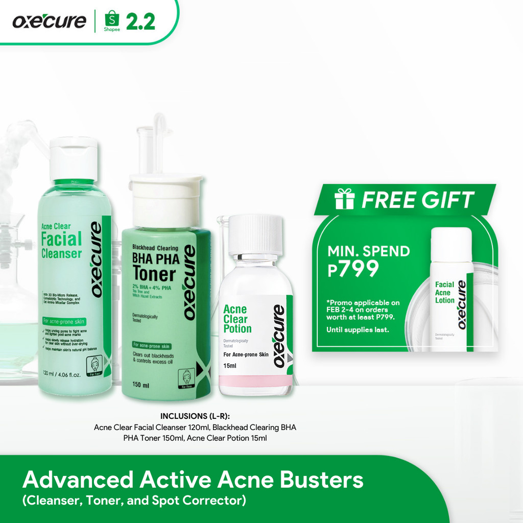 OXECURE Advanced Active Acne Busters Set (Cleanser, Toner, and Acne ...