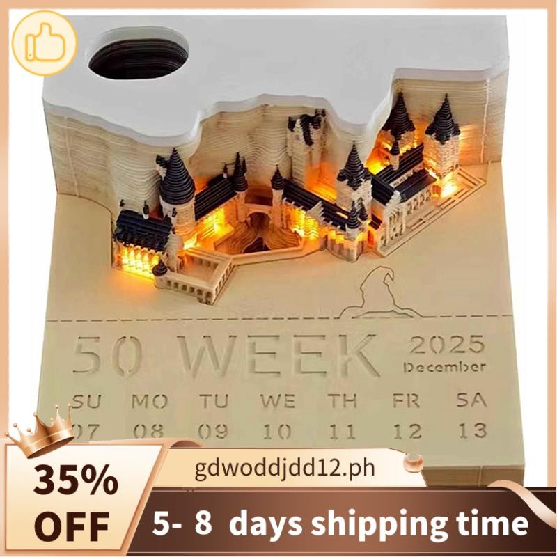 Time Piece Calendar, 2025 Desk Calendar Memo Pad, 3D Magic Castle Time ...