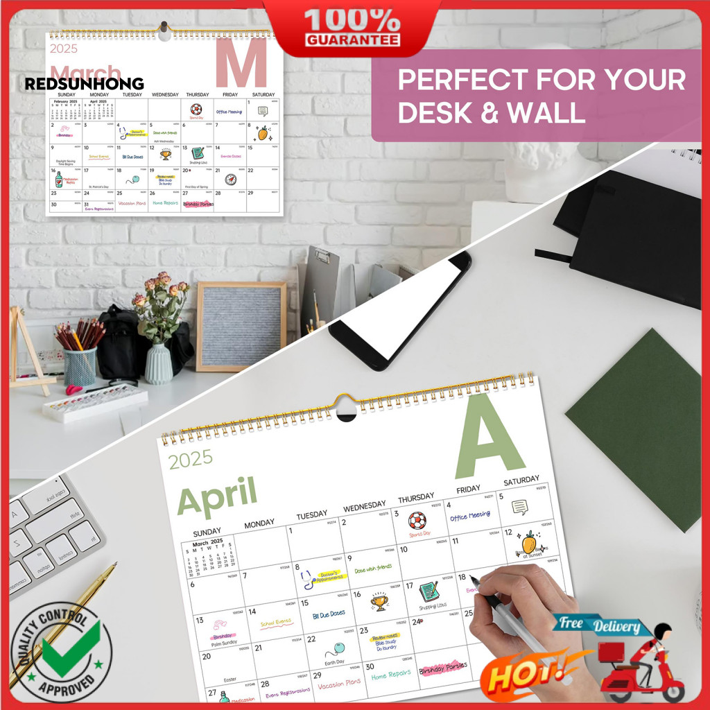 RE.Z Easy Access Wall Calendar Double-line Binding Calendar 2025-2026 ...