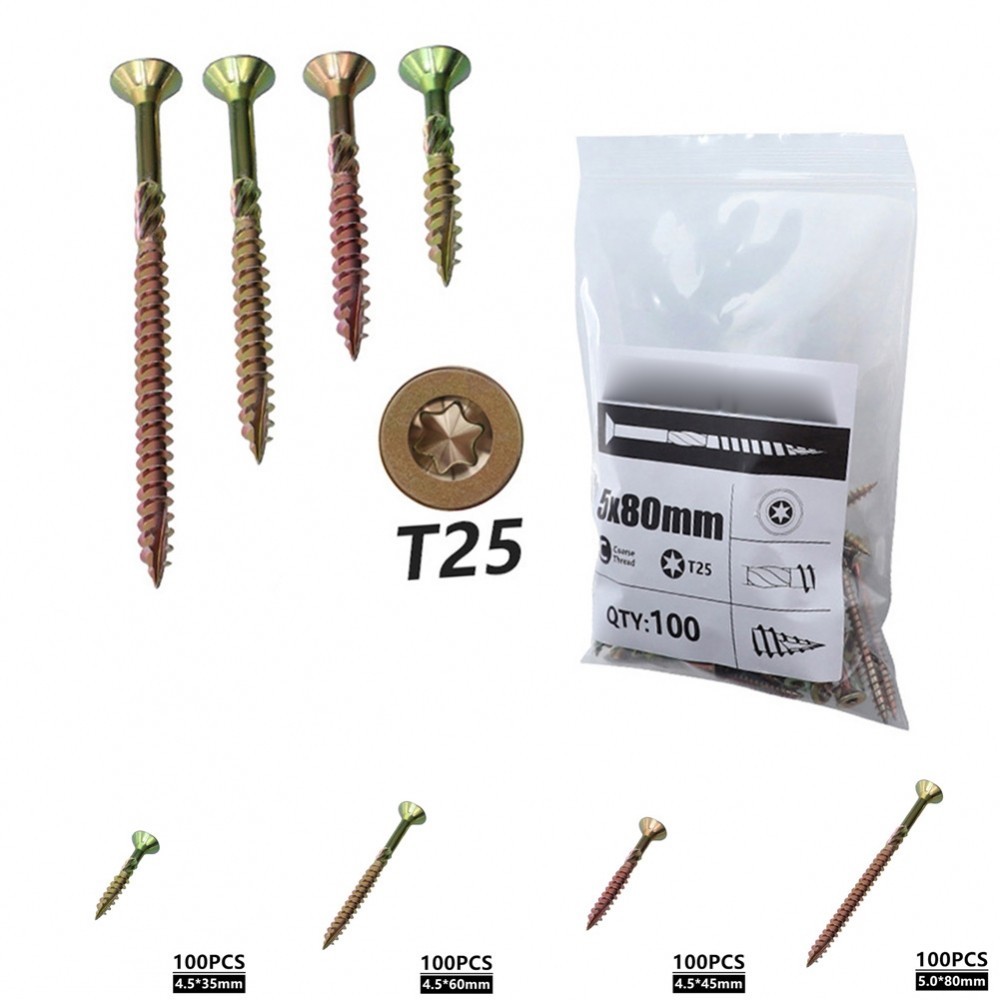 Long lasting Wood Screws T25 Flat Head Self Tapping 100pcs Galvanized ...