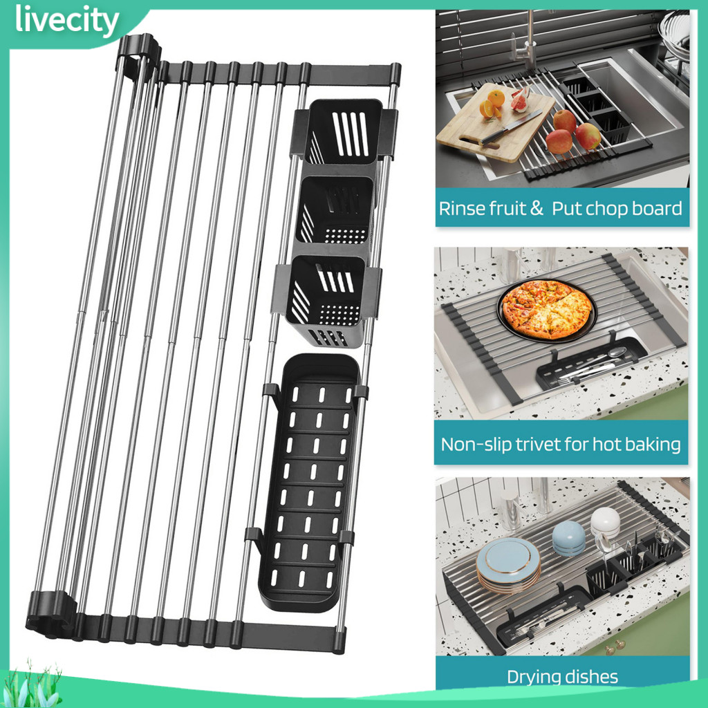 livecity| Retractable Clothes Drying Rack Kitchen Sink Storage Solution ...