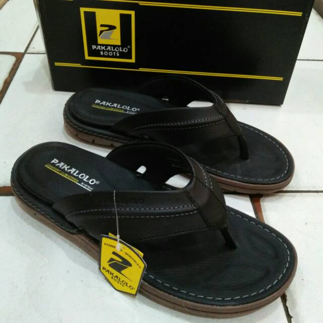 PAKALOLO HITAM Men's Leather Flip Flops Brand 0941 Black original ...