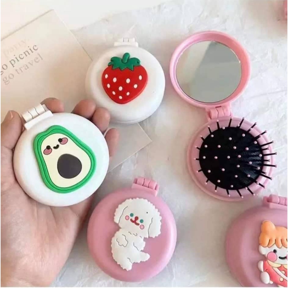 Mini Folding Cute Hair Brush with Compact Makeup Mirror,Portable Pocket ...