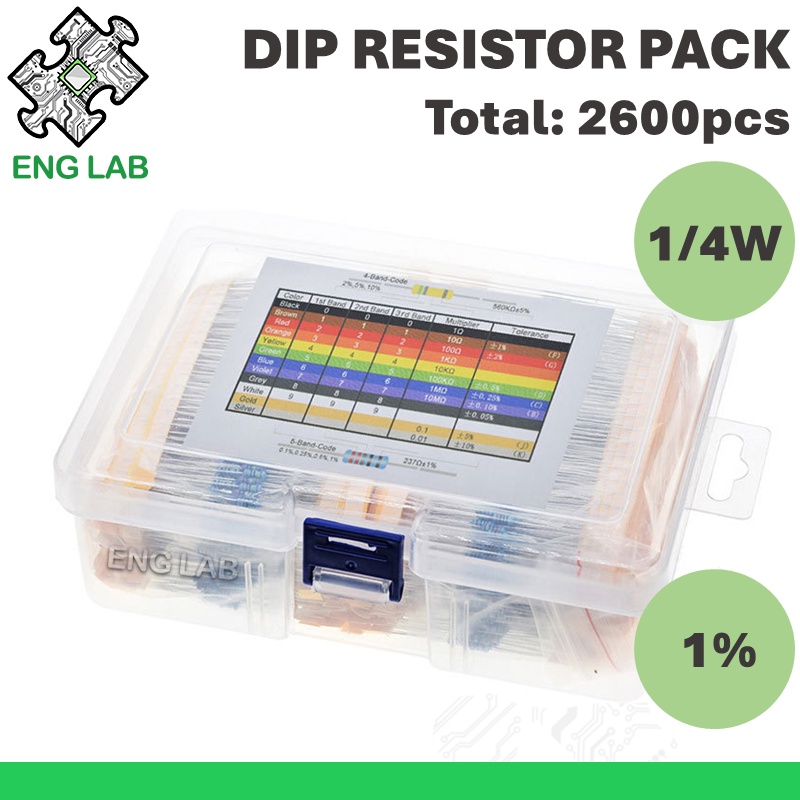 Englab★dip Resistors Pack 1 4w And 1 Tolerance Resistor Kit 2600pcs And 130 Values From 1 Ohm
