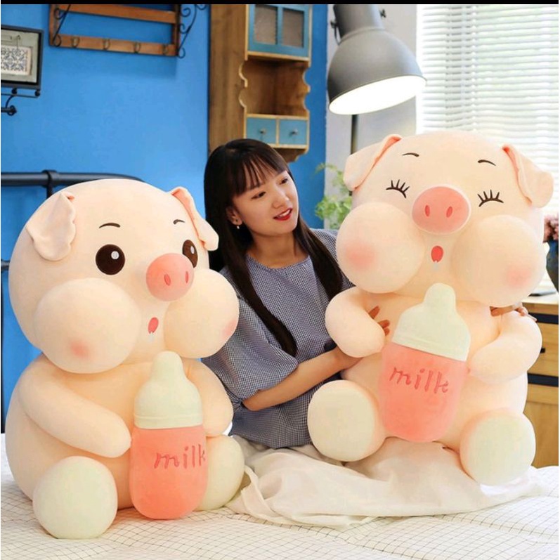 Super JUMBO PIG MILK BOTTLE PIG DOLL SIZE -/+60CM PIG DOLL HOLDING A ...