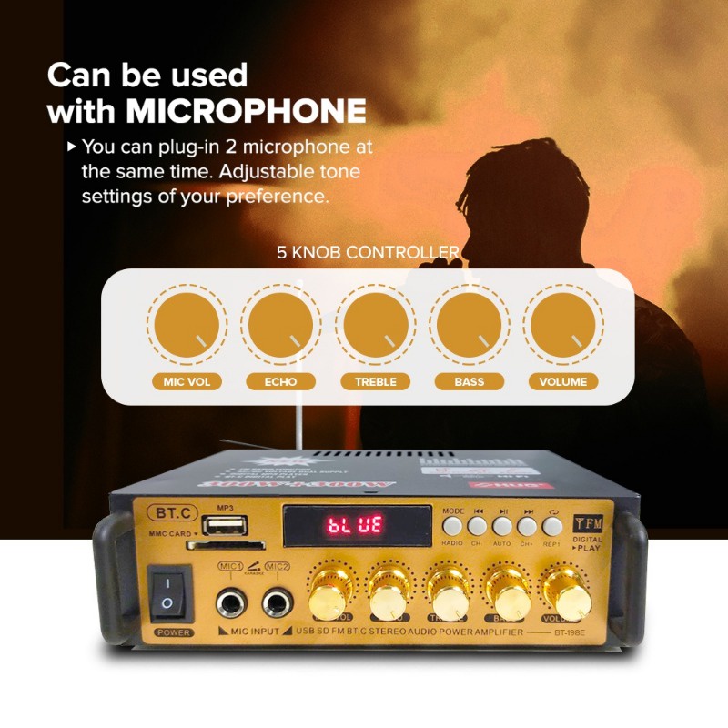 300W+300W Digital Hifi Bluetooth Stereo Audio Amplifier Fm Radio Usb BT-198A 12V 220V HIFI Mini ...