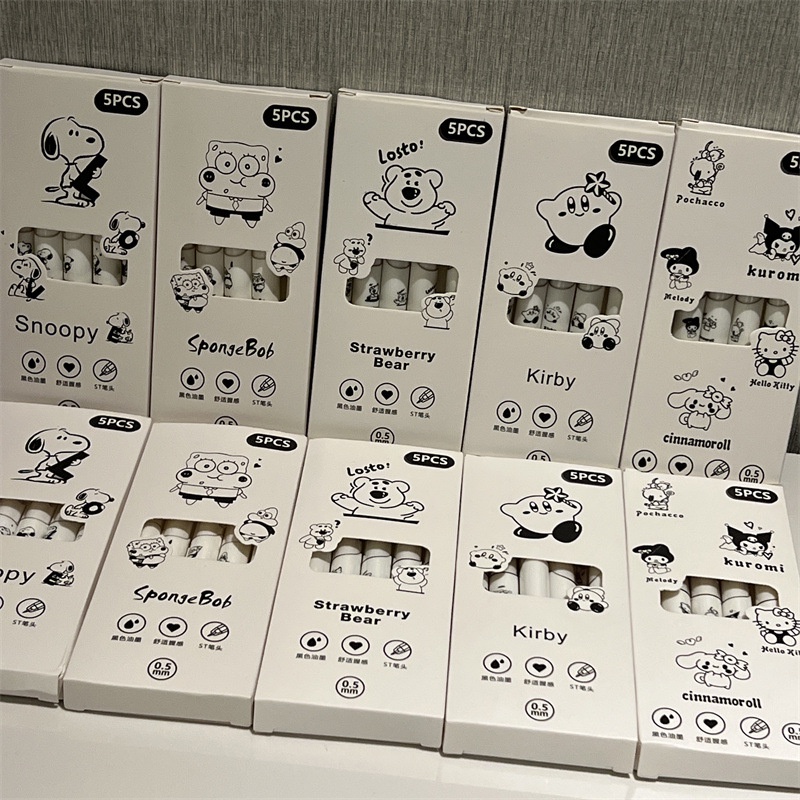 5Pcs/set Cute Cartoon Snoopy SpongeBob Gel Pen Black Ink Student ...