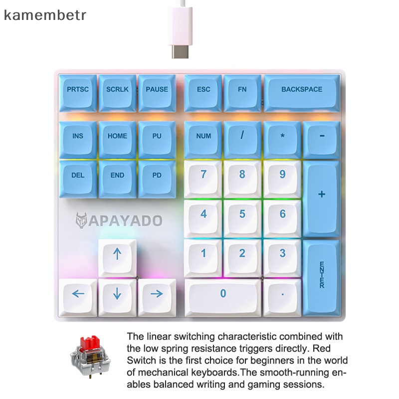 ka Wired Mechanical 33-Key Numeric Keypad With Multi-Color Lights Shaft Laptop Numeric Keyboard ...