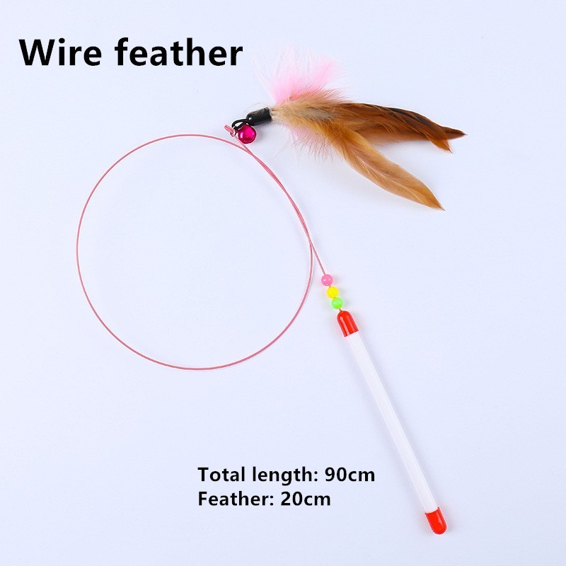 Cat Toys Pet Teaser Bell Feather Retractable Stick Kitten Toy ...