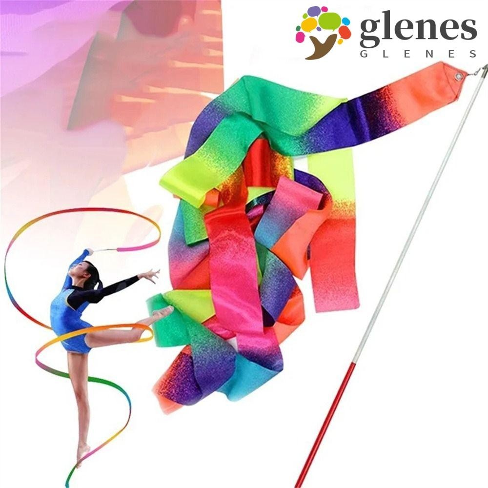 GLENES Gymnastics Ribbons, Twirling Rod Gradient Colors Ballet Streamer ...